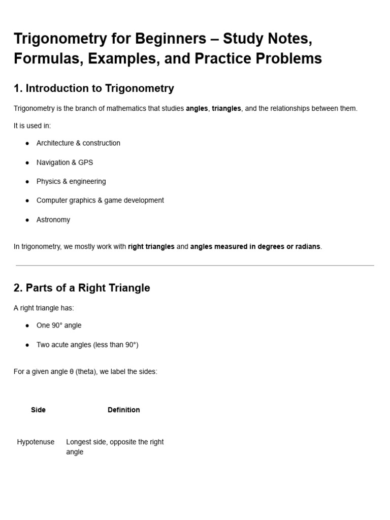 Beginner's Trigonometry Guide | PDF | Trigonometric Functions ...
