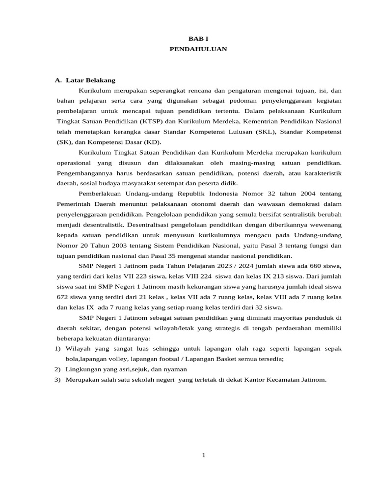 Ktsp Smpn 1 Jatinom Bab 1 Dan 2 | PDF
