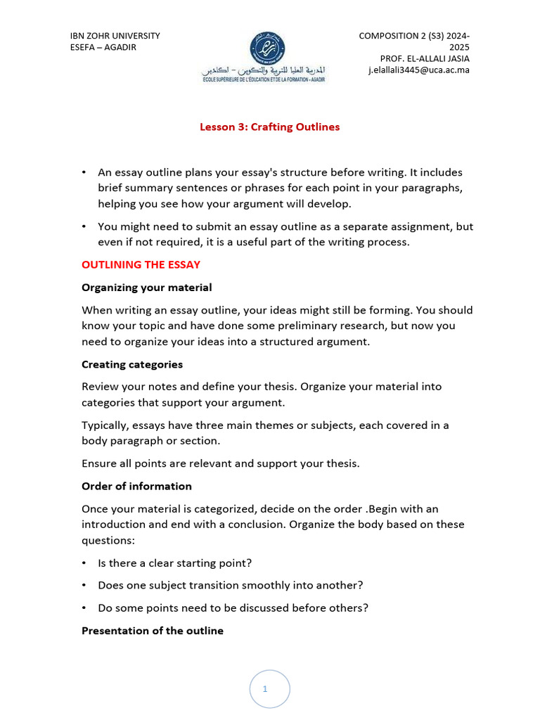 Lesson 3 - Crafting Outlines | PDF | Essays | Argument