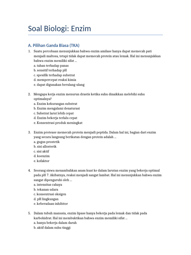 Soal Enzim TKA PGKompleks MTMA | PDF