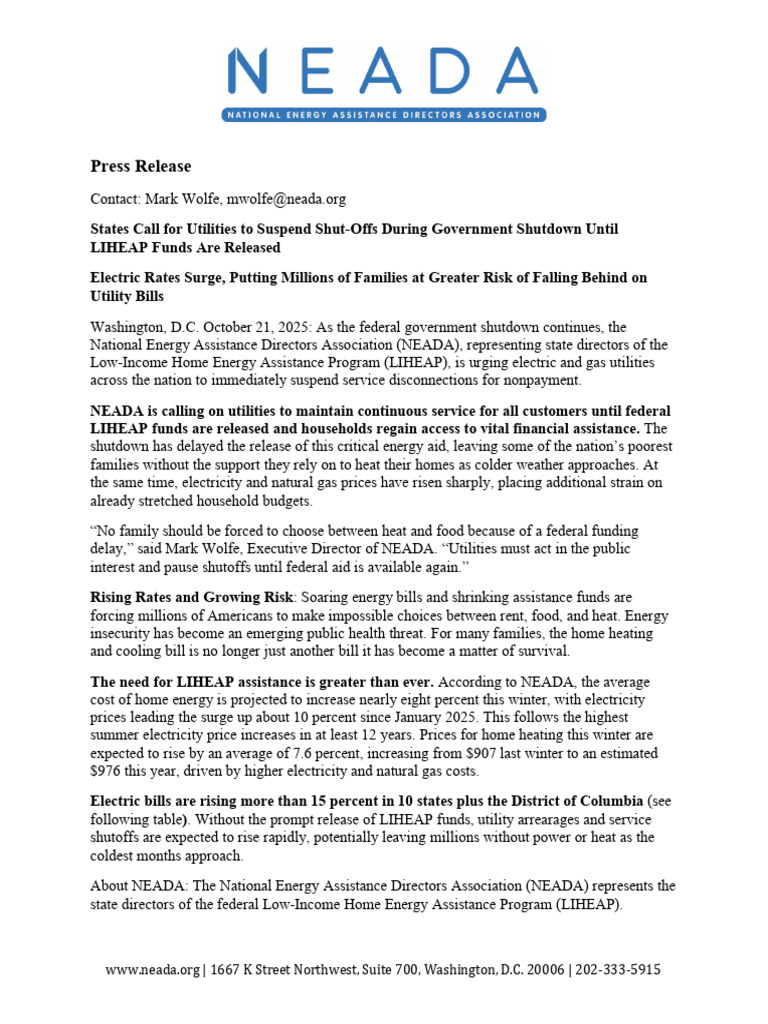 NEADA SHUTDOWN SHUTOFFS LETTER | PDF | Natural Gas | Public Utility