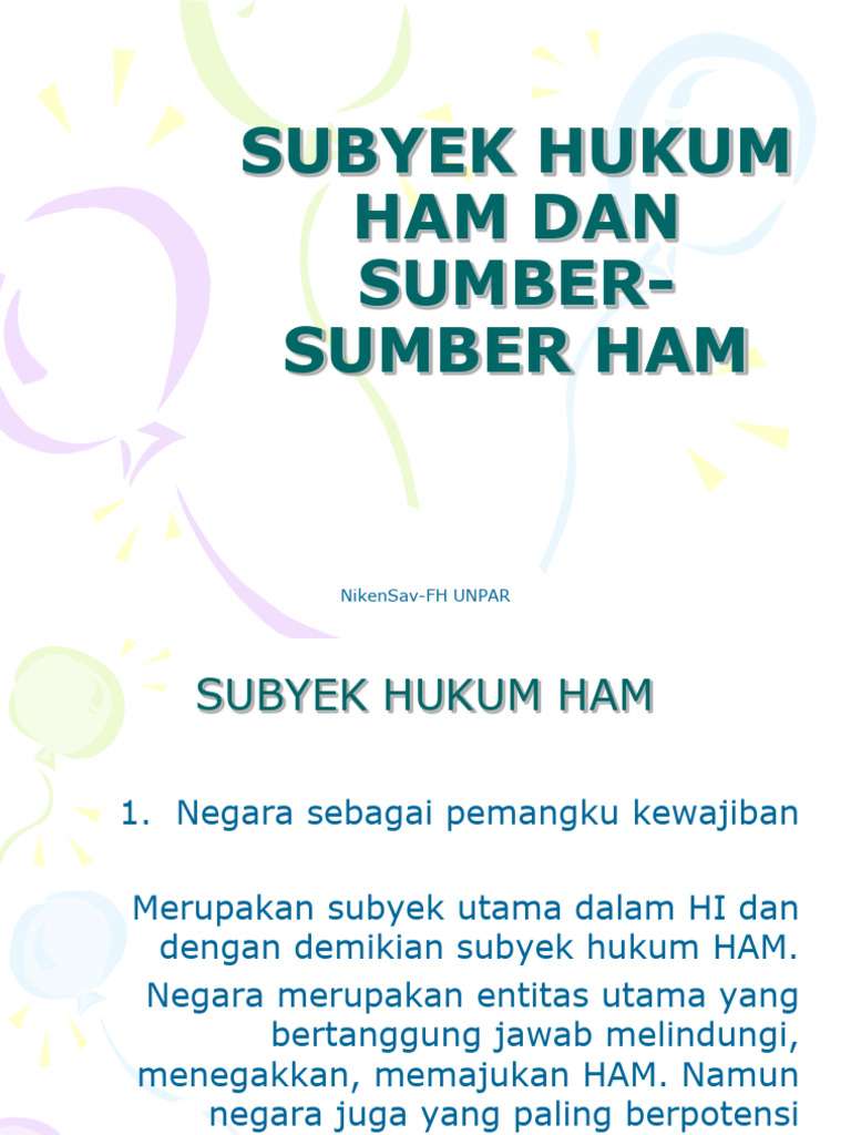 Subyek dan Sumber Hukum HAM | PDF