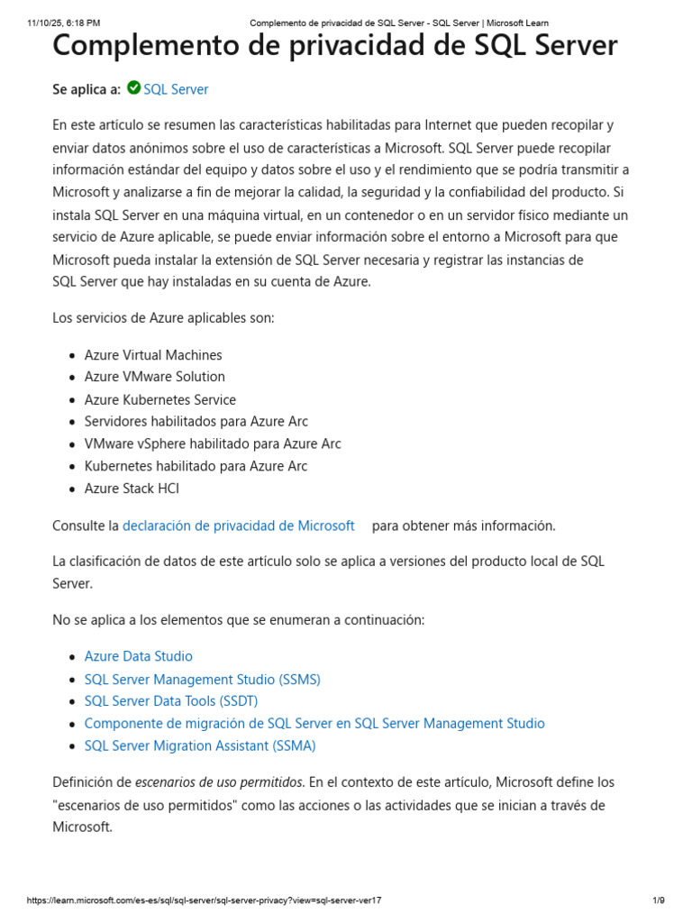 Complemento De Privacidad De Sql Server Sql Server Microsoft Learn 2237