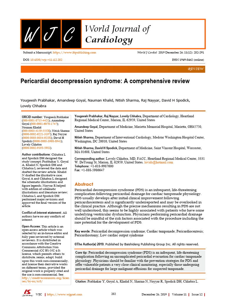 Pericardial Decompression Syndrome - A Comprehensive Review | PDF | Medical Specialties ...