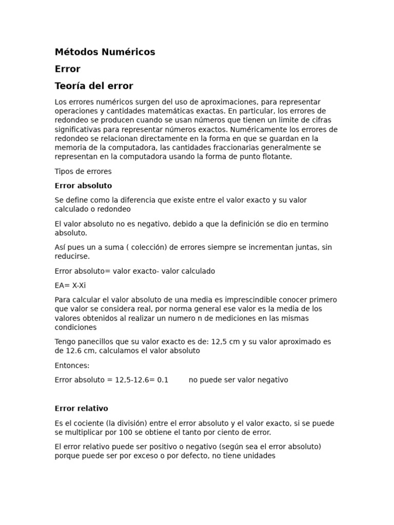 Tipos y Cálculo de Errores Numéricos | PDF | Medición | Análisis numérico