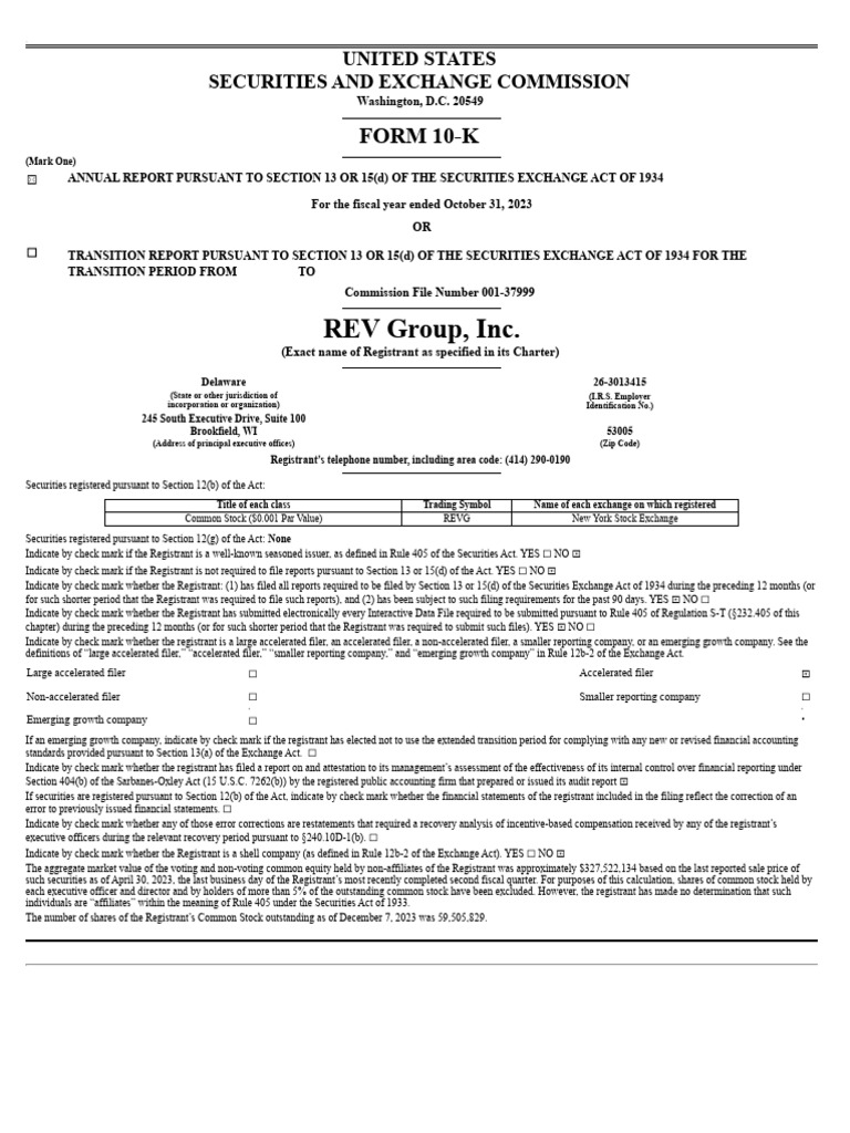 REV Group Inc. 2023 Annual Report | PDF | Fire Engine | Recreational ...