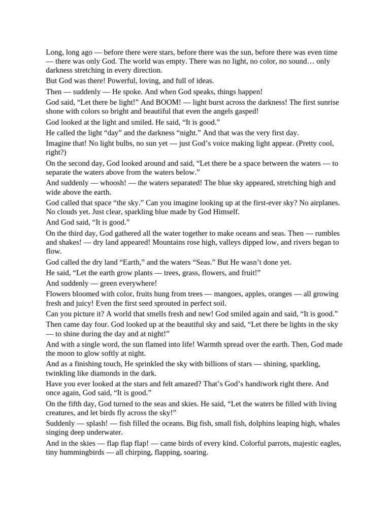 The Creation Story: God's First Week | PDF | Adam | Sky