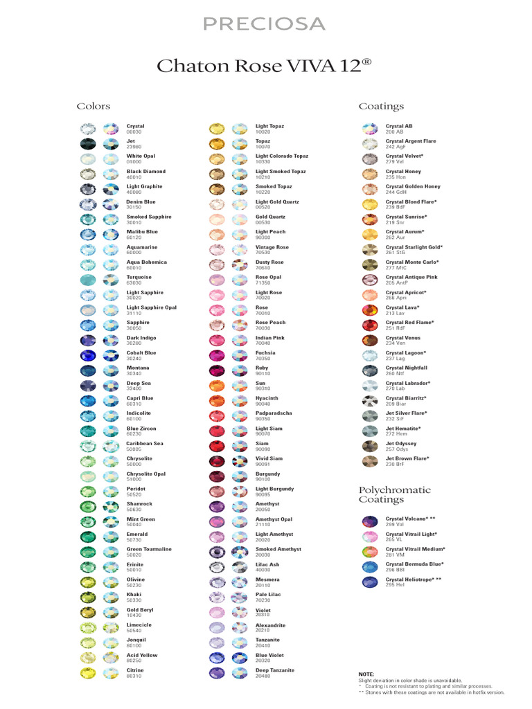Chaton Rose VIVA 12 Color Chart 2025 | PDF | Minerals | Gemstone