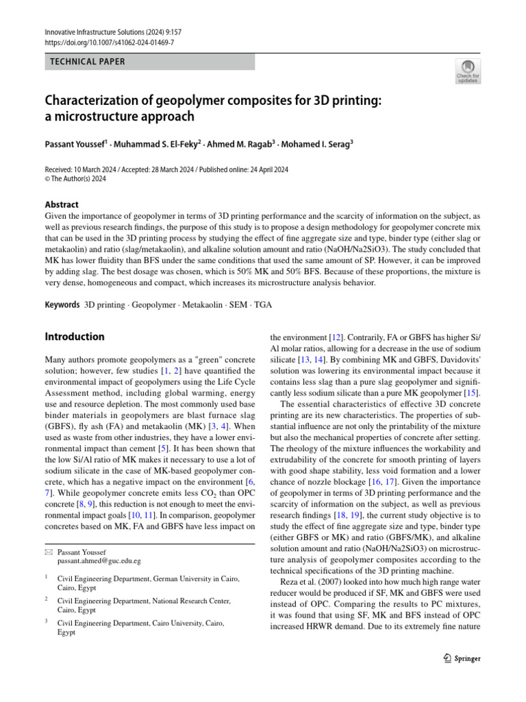 Geopolymer Composites for 3D Printing | PDF | Concrete ...