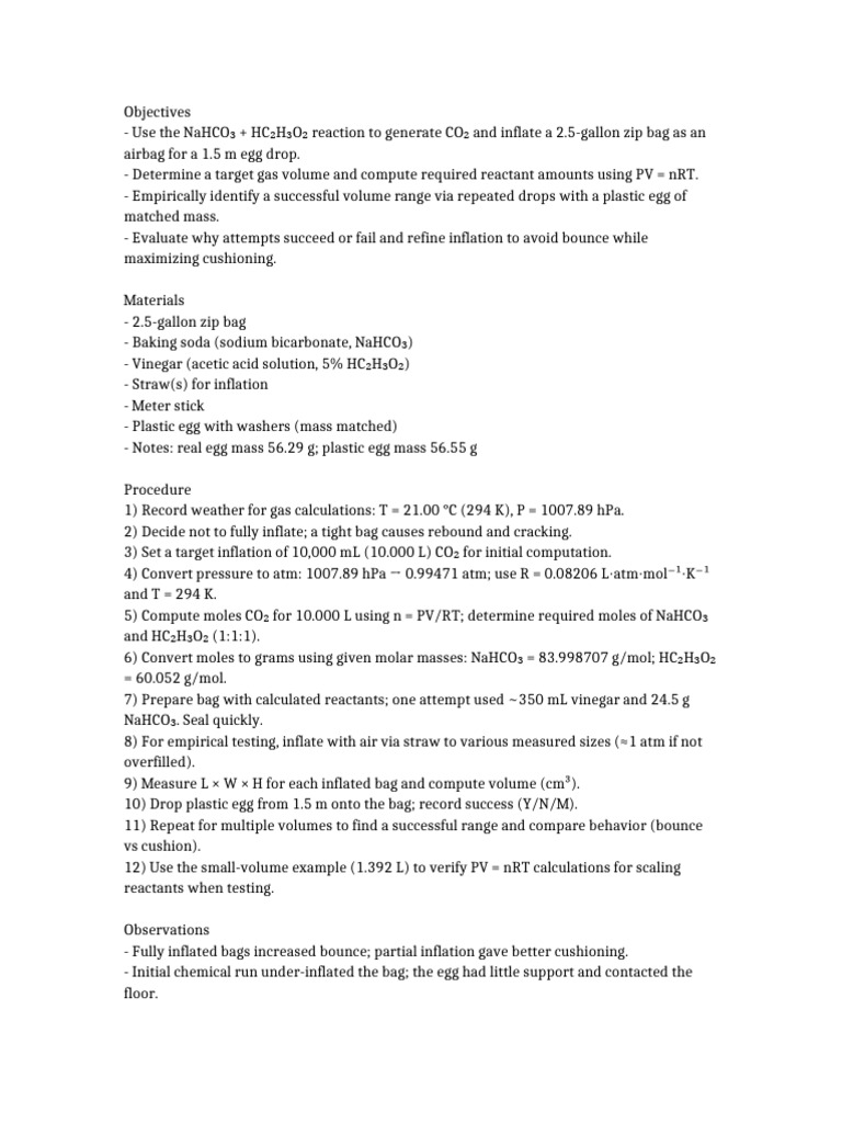 Airbag Stoichiometry Lab Report | PDF | Stoichiometry | Mole (Unit)