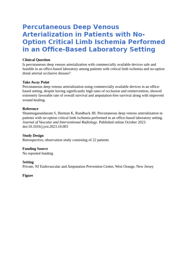 Percutaneous Deep Venous Arterialization in Patients With No-Option ...