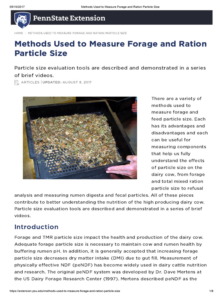 Methods Used To Measure Forage and Ration Particle Size | PDF | Dairy ...