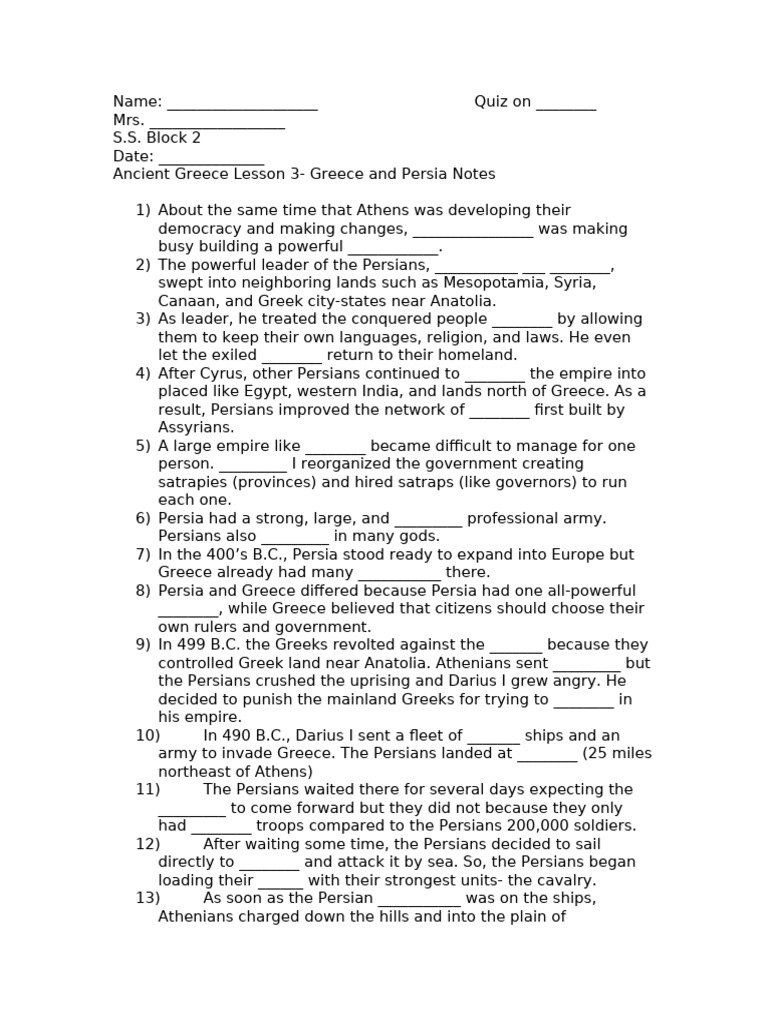 Lesson 3 Notes Greece and Persia Notes | PDF | Achaemenid Empire