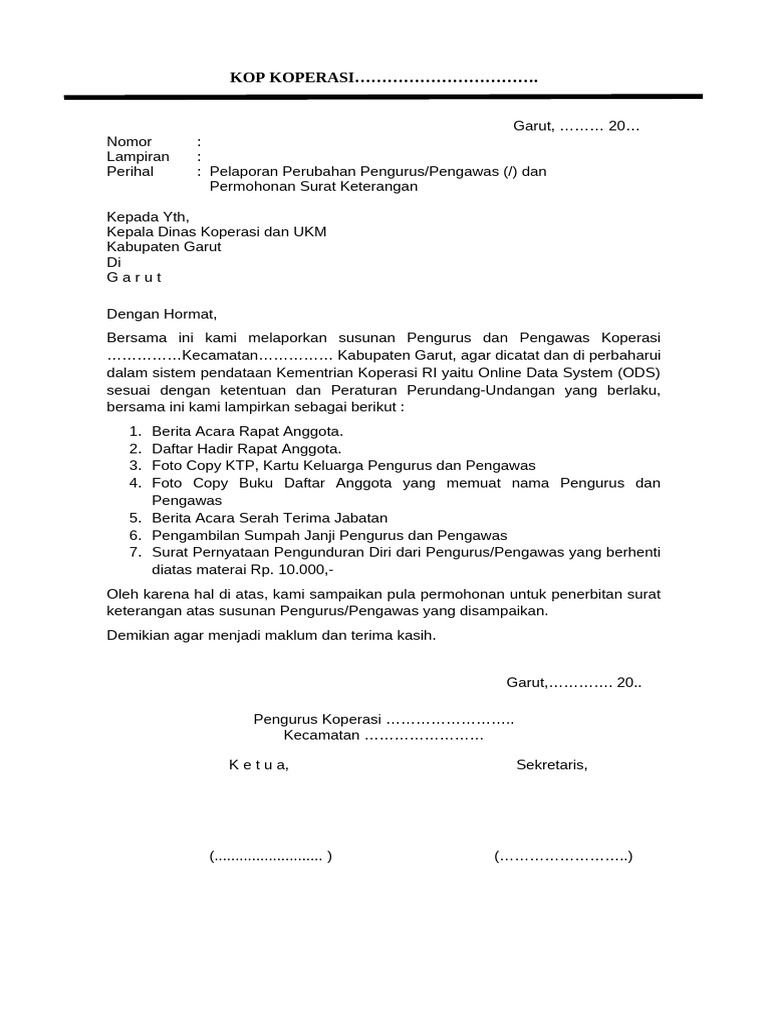 Pelaporan Pengurus Koperasi Garut | PDF