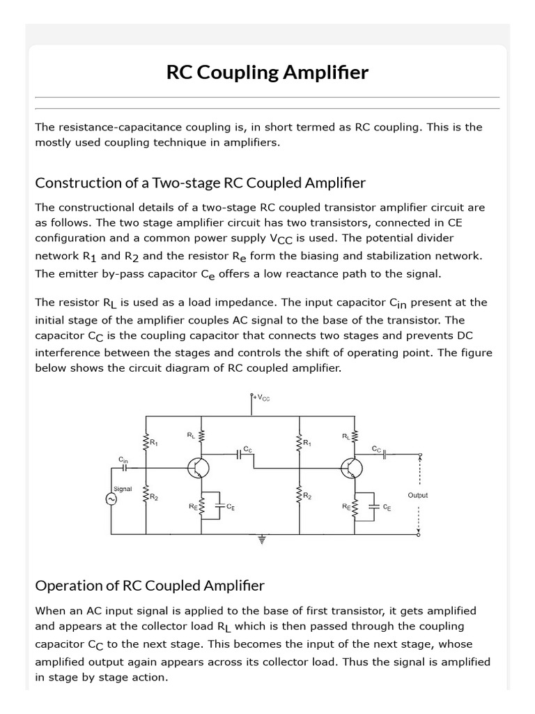 RC Coupling Amplifier | PDF | Amplifier | Capacitor