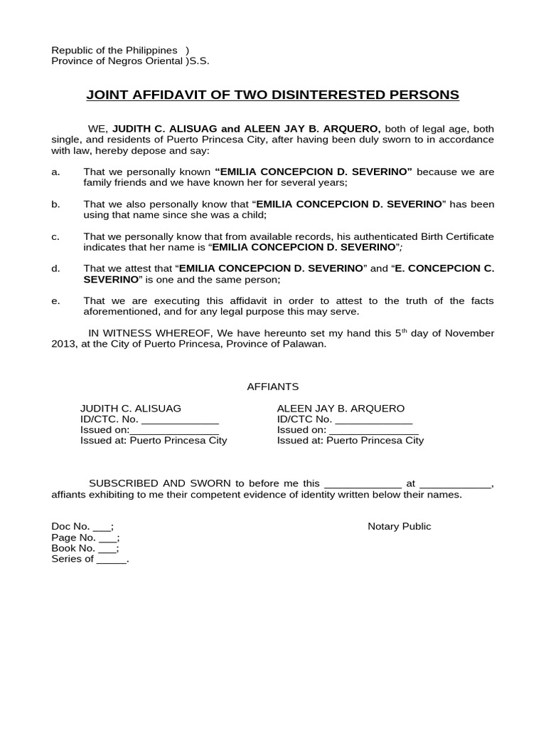 Joint Affidavit for Name Verification | PDF