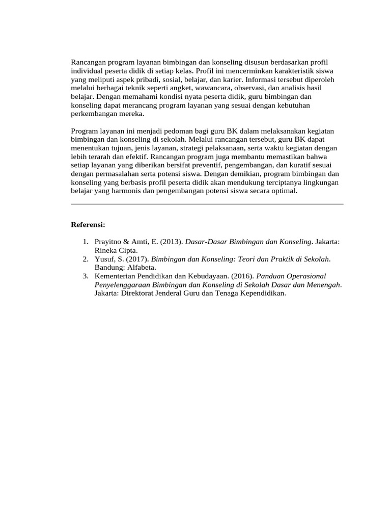 Rancangan Program Layanan Bimbingan Dan Konseling Disusun Berdasarkan ...