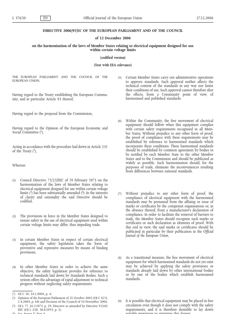 2006-95-EC Low Voltage Directive | Safety | Government
