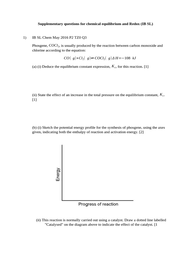 IB SL Chemistry Equilibrium & Redox Questions | PDF | Chemical ...