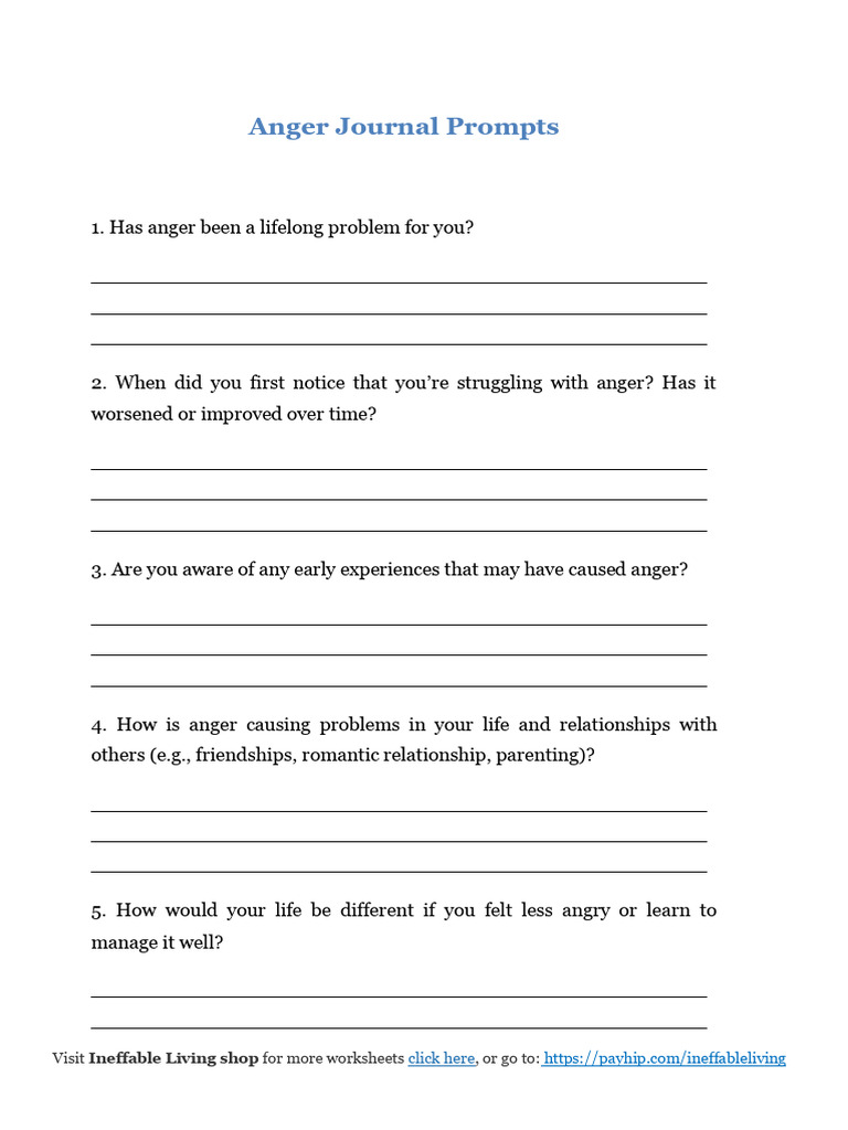 Anger Journal Prompts for Self-Reflection | PDF