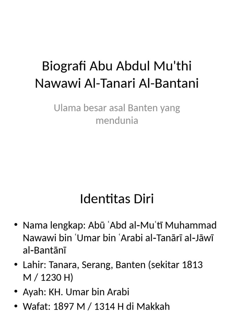 Biografi Syekh Nawawi Al-Bantani | PDF
