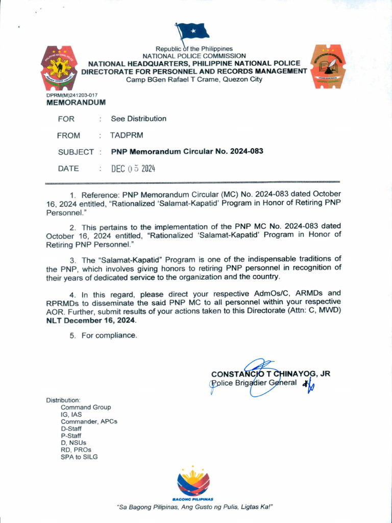 PNP Salamat-Kapatid Program Memo | PDF