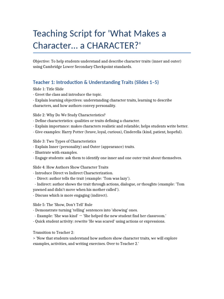 Teaching Script Characteristics | PDF | Cognition | Human Communication