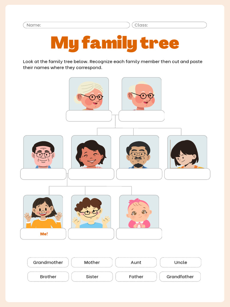 My Family Tree Worksheet in Orange Illustrative Style | PDF