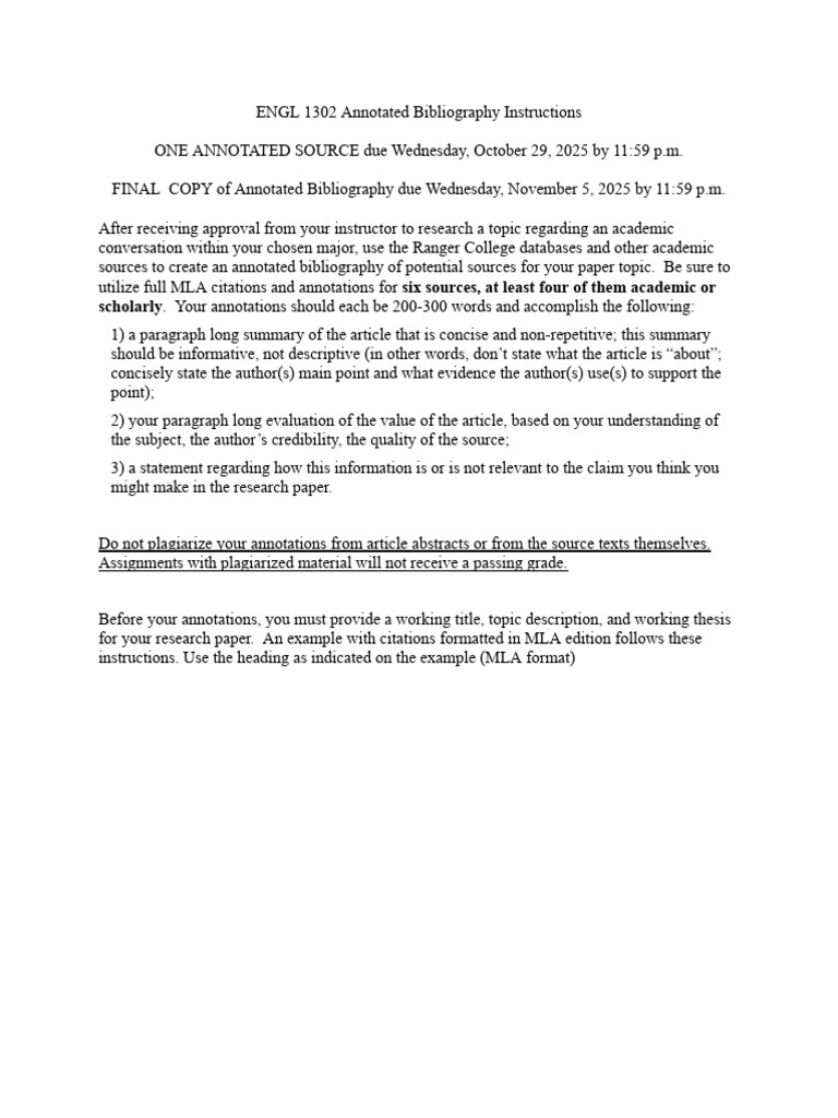 ENGL 1302 Annotated Bibliography Guide | PDF | Self Esteem | Bibliography