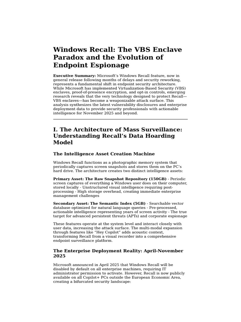 Windows Recall Security Analysis 2025 | PDF | Computer Security | Security