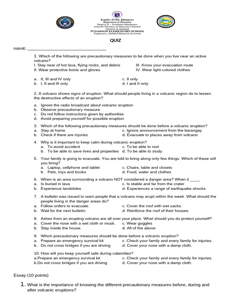 Volcanic QUIZ | PDF | Volcano | Geology