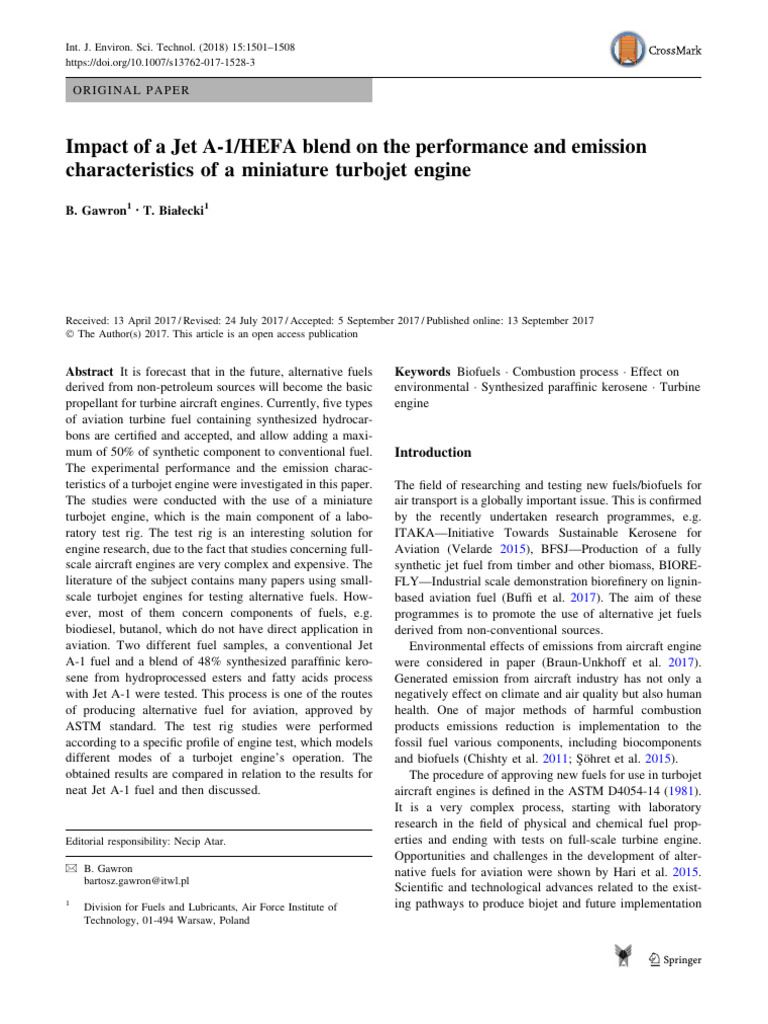 Impact of Jet A-1 HEFA Blend On The Performance and Emission ...