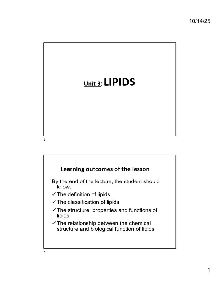 Unit 3 Lipids 2025 Handout | PDF | Triglyceride | Fat