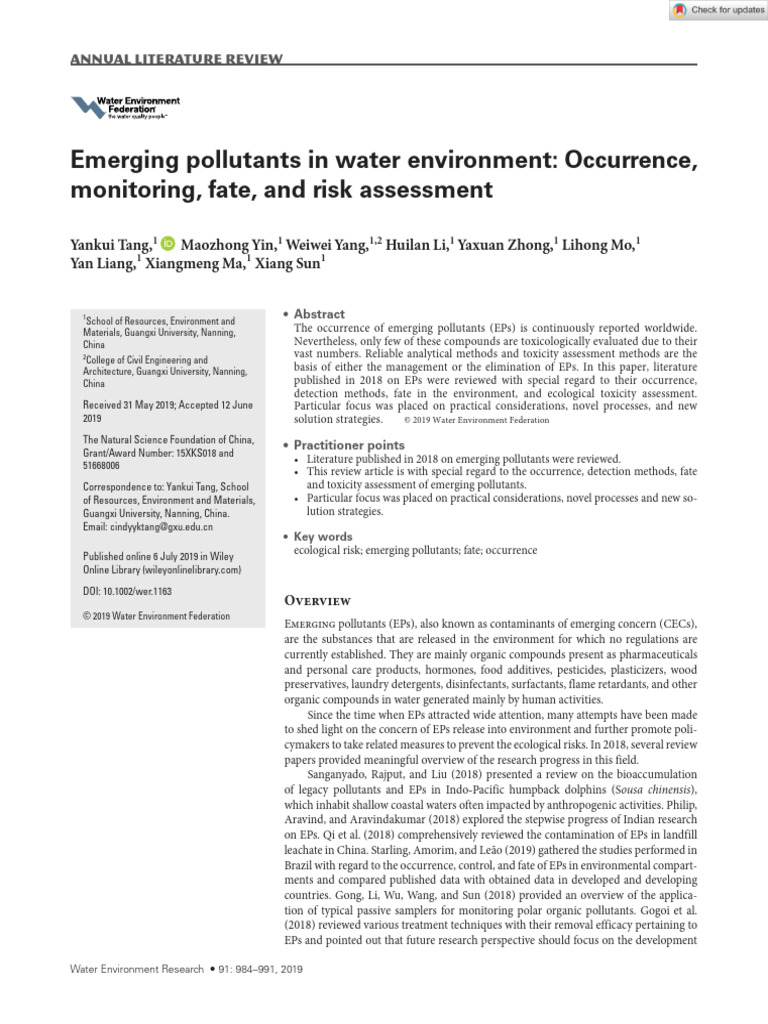 Water Environment Research - 2019 - Tang - Emerging Pollutants in Water ...