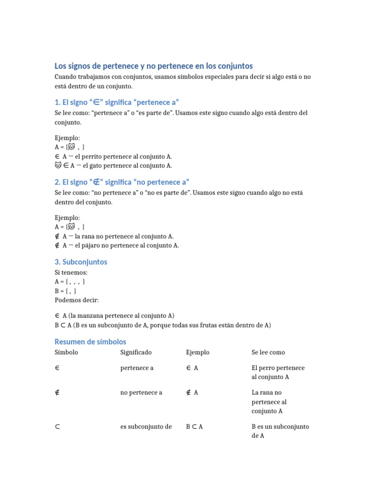 Signos de pertenencia en conjuntos | PDF