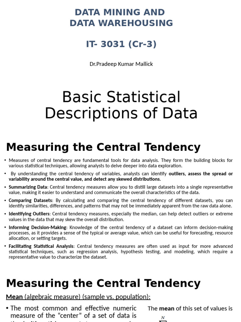 Lect-3 Basic Statistical Descriptions of Data | PDF | Quartile | Mode (Statistics)