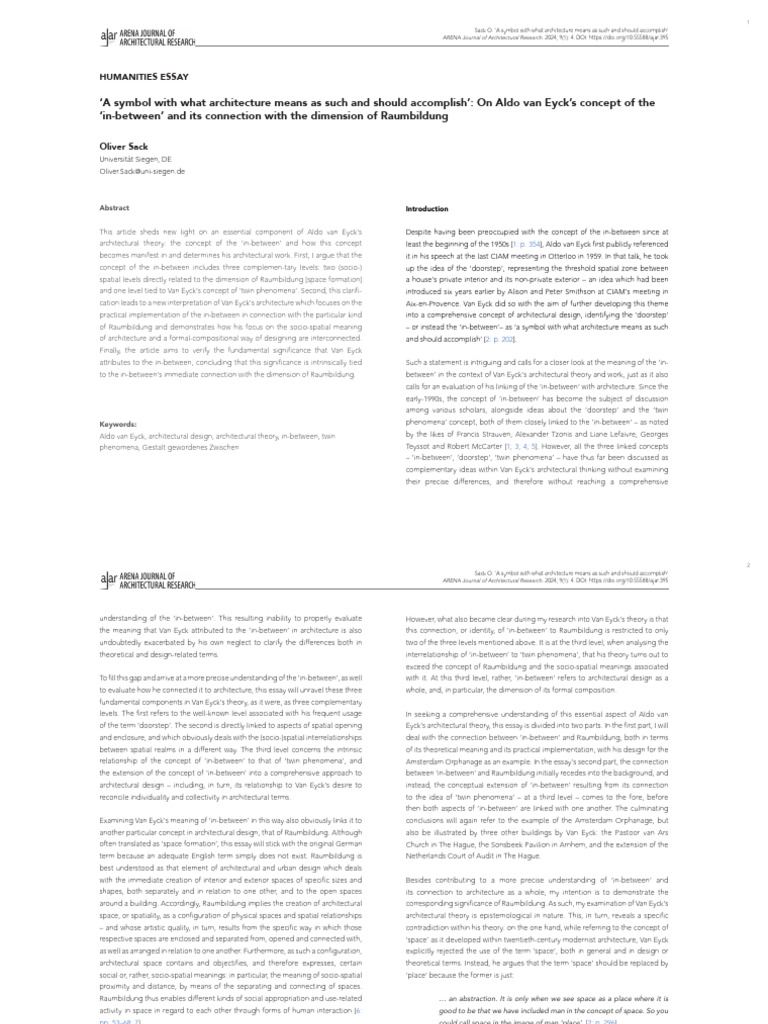 Aldo Van Eyck and Raumbuilding_2024 | PDF | Space | Concept