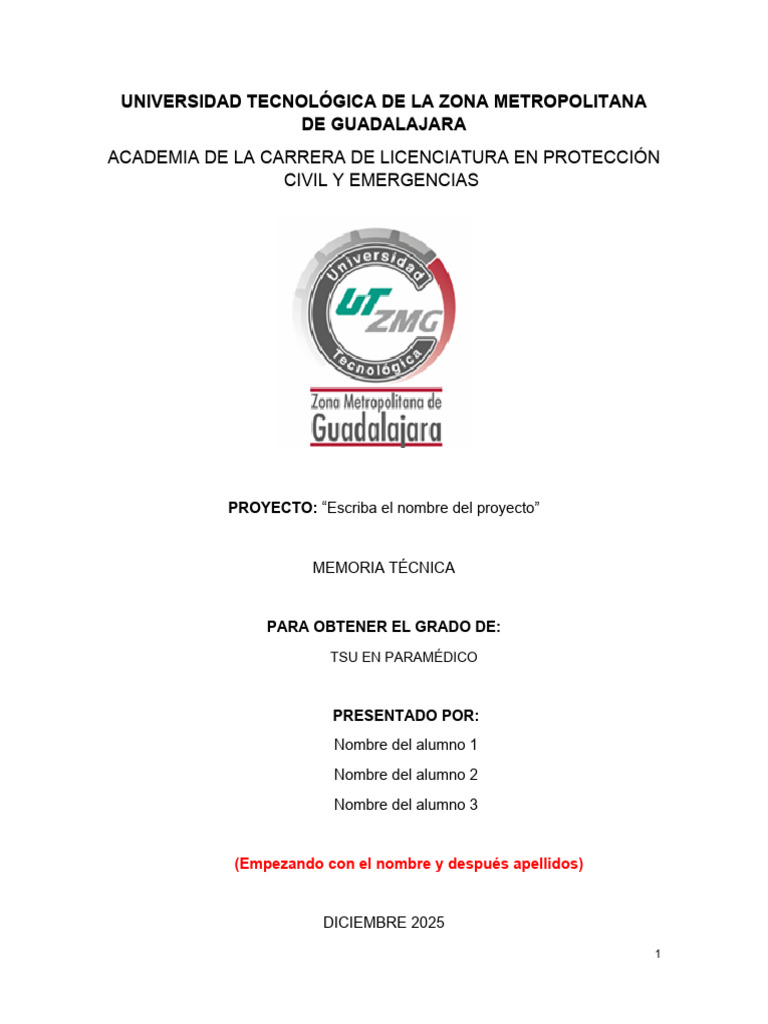 Formato Memoria Técnica TSU 2025S | PDF