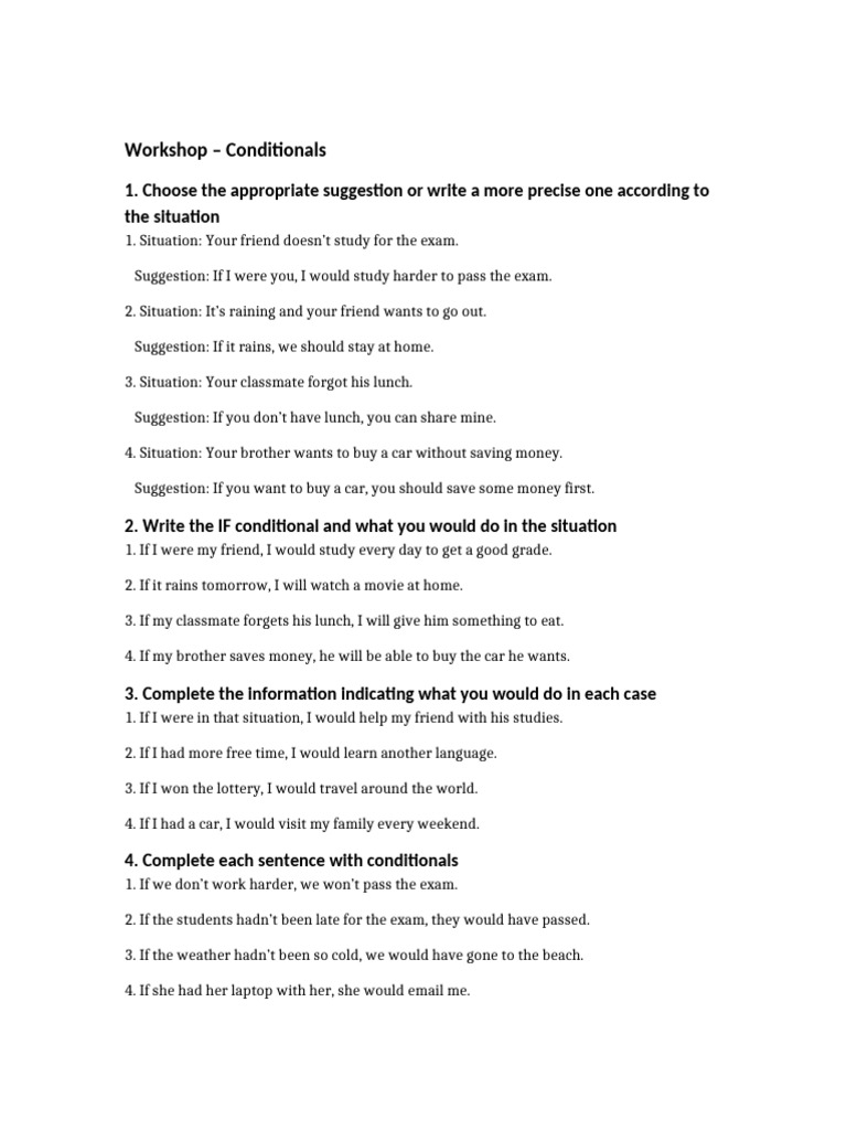 Conditionals Workshop: Practical Scenarios | PDF