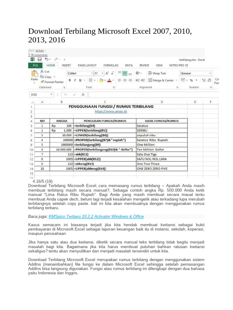 Terbilang Microsoft Excel 2007 | PDF