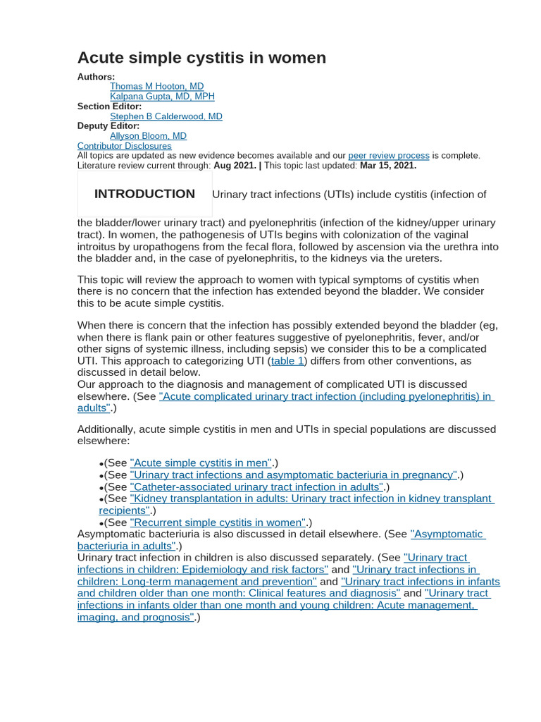 UTI (Up To Date) | PDF | Urinary Tract Infection | Medicine