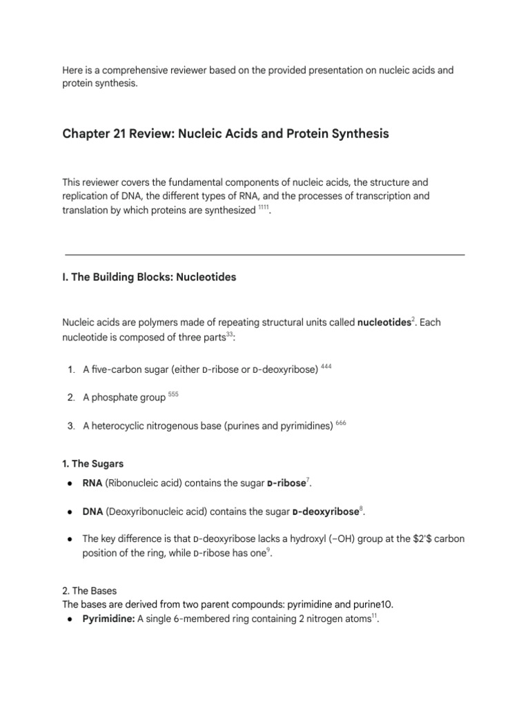 Nucleic Acids & Protein Synthesis Review | PDF | Rna | Dna