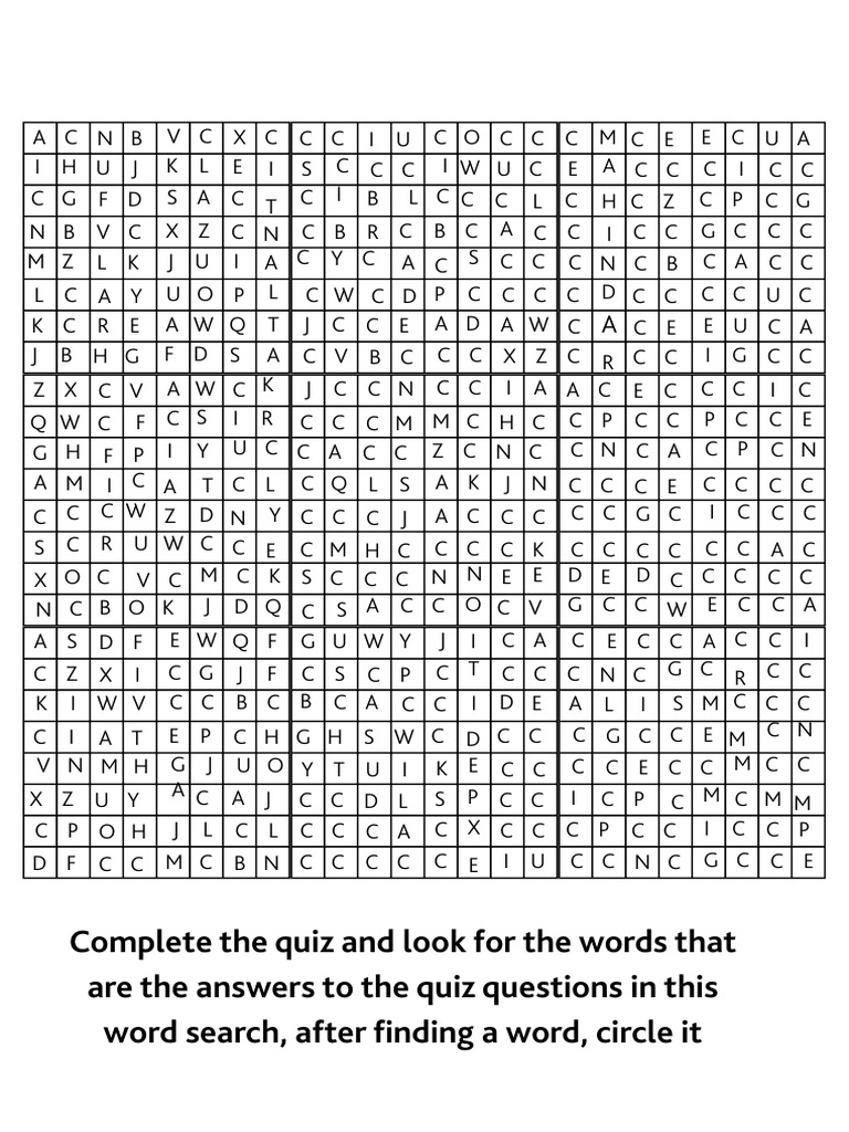 Complete The Quiz and Look For The Words That Are The Answers To The ...