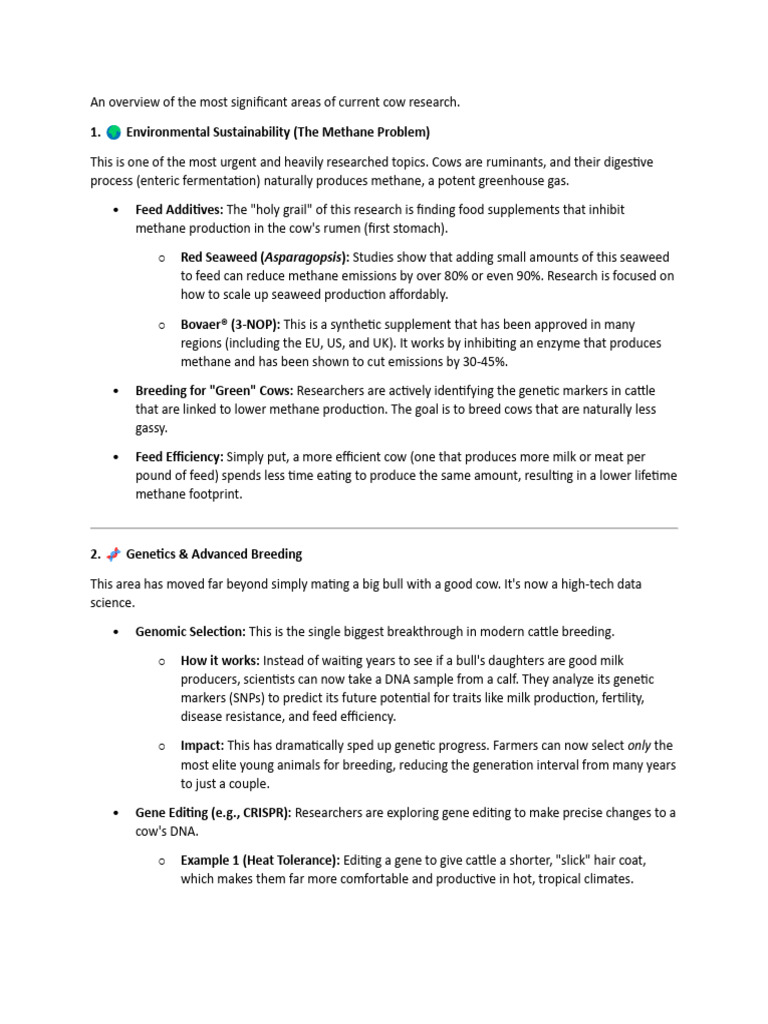 An Overview of The Most Significant Areas of Current Cow Research | PDF ...