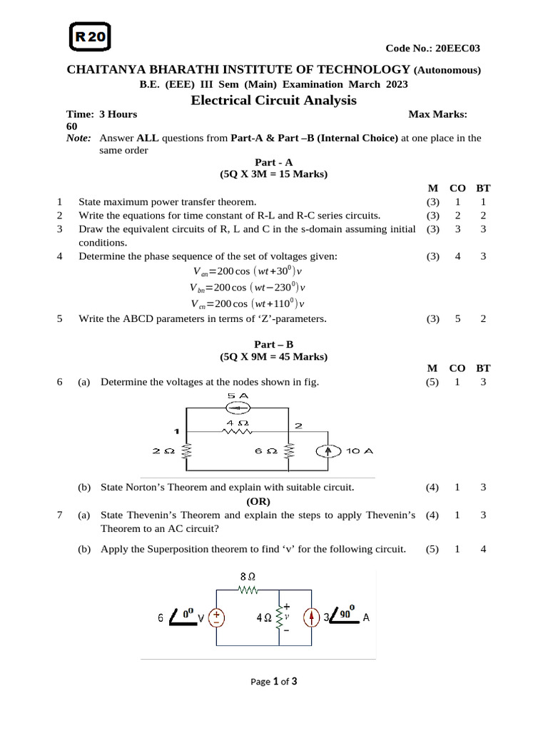 Electrical Circuit Analysis 20EEC03==== | PDF | Electrical Engineering ...