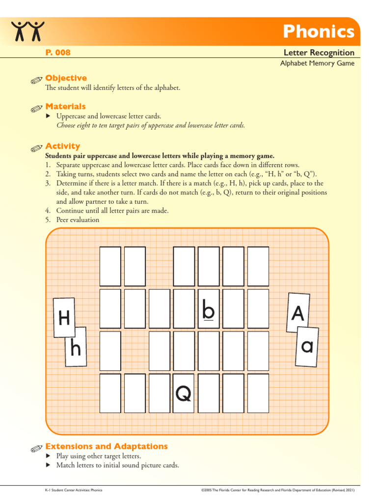 K-1 Phonics Alphabet Memory Game | PDF | Notation | Linguistics