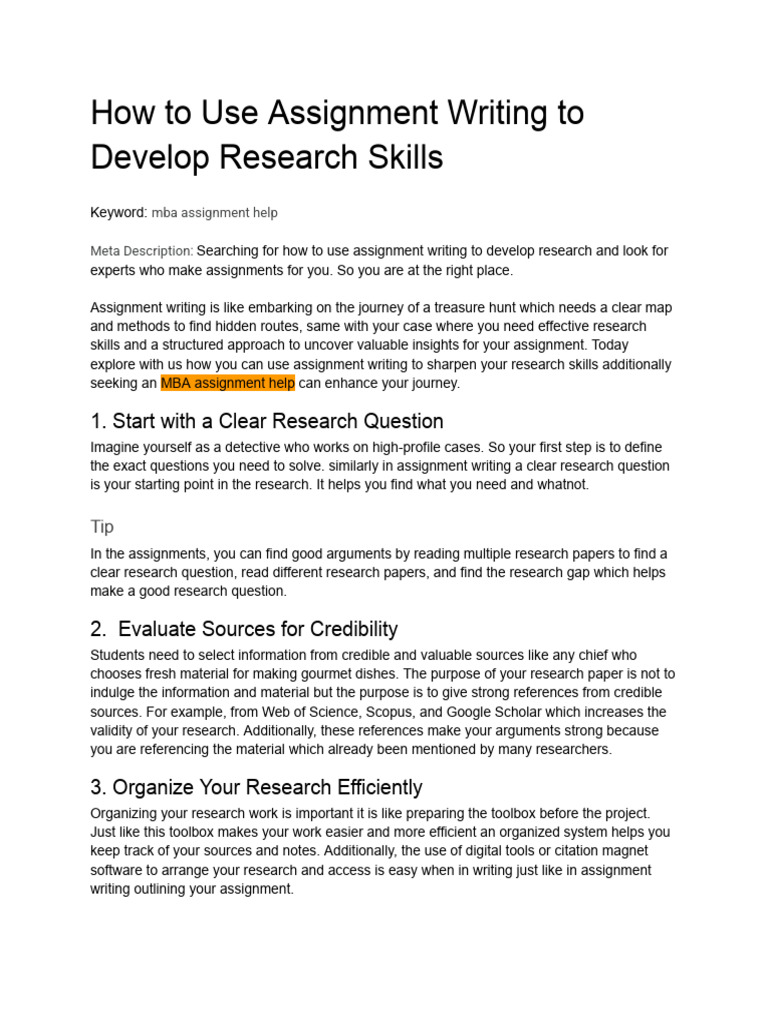How To Use Assignment Writing To Develop Research Skills | PDF | Cognition