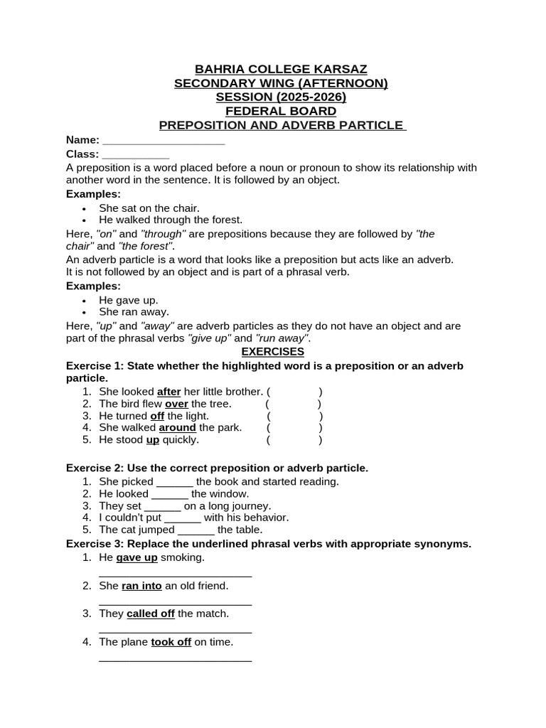Prepositions and Adverb Particles Guide | PDF | Adverb | Verb