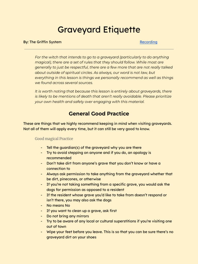 Lesson Six (6) - Graveyard Etiquette | PDF | Cemetery