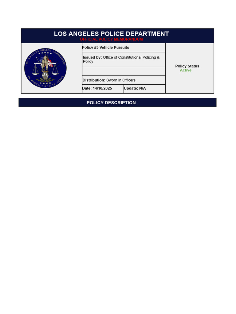 LAPD Vehicle Pursuit Policy Overview | PDF | Los Angeles Police ...